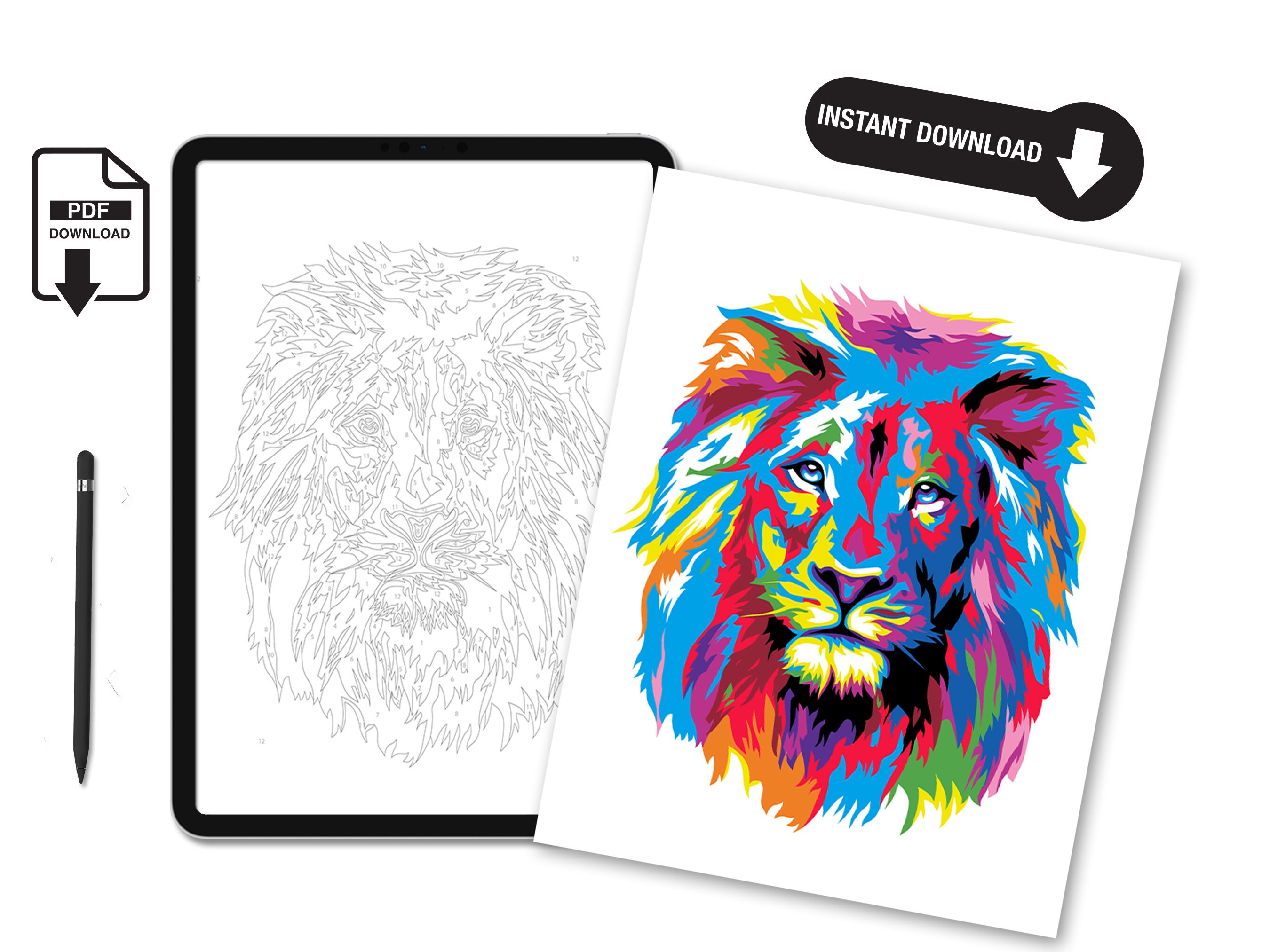 Color by Number Coloring Page Colourful Abstract Lion Adult - Etsy UK