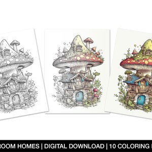 Magical Fairy Mushroom House Coloring Pages for Adults, Printable ...