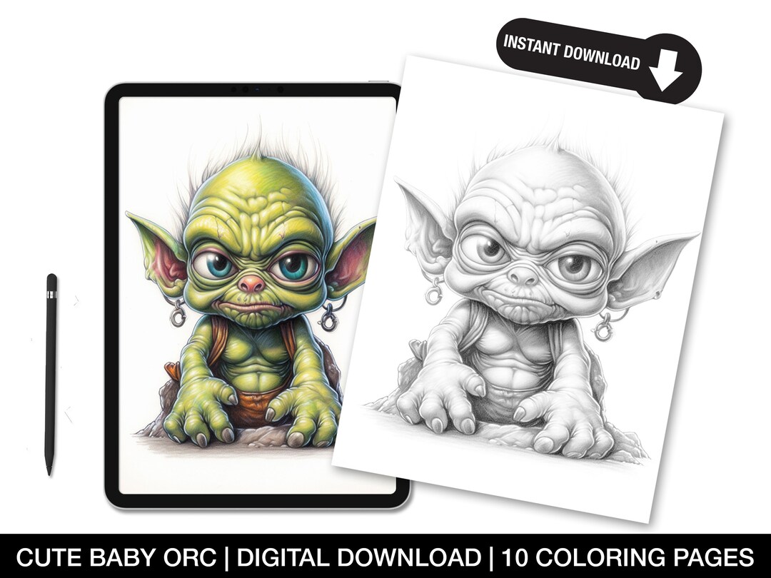 Ugly Creatures Coloring Page for Adults, Cute Baby Orc Printable Sheets ...