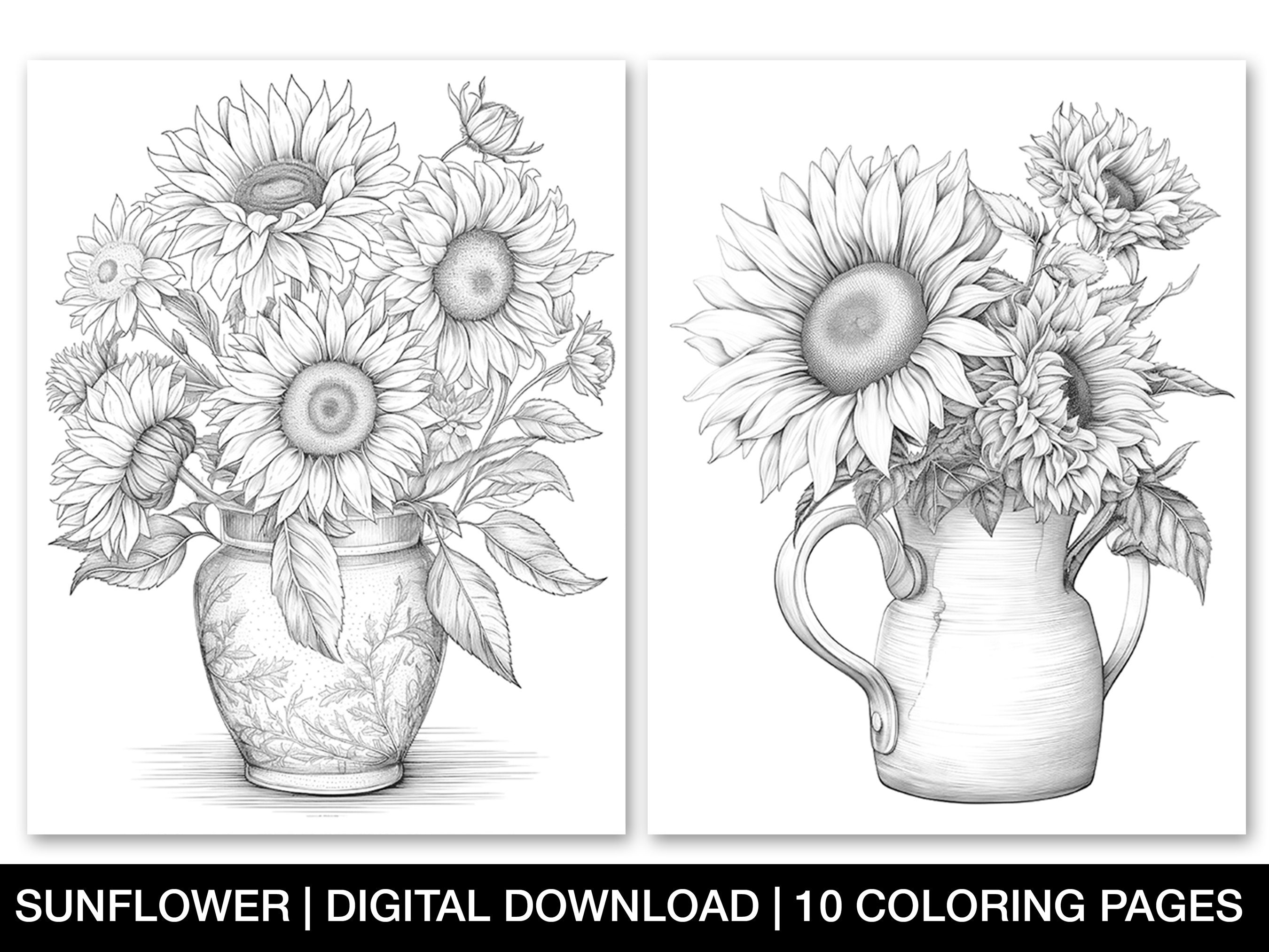 Flower Coloring Page for Adults, Printable Sunflower Coloring Sheets ...
