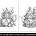 Enchanted Fairy Teapot House Coloring Pages for Adults - Etsy