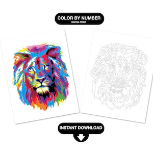 Color by Number Coloring Page, Colourful Abstract Lion, Adult Coloring ...