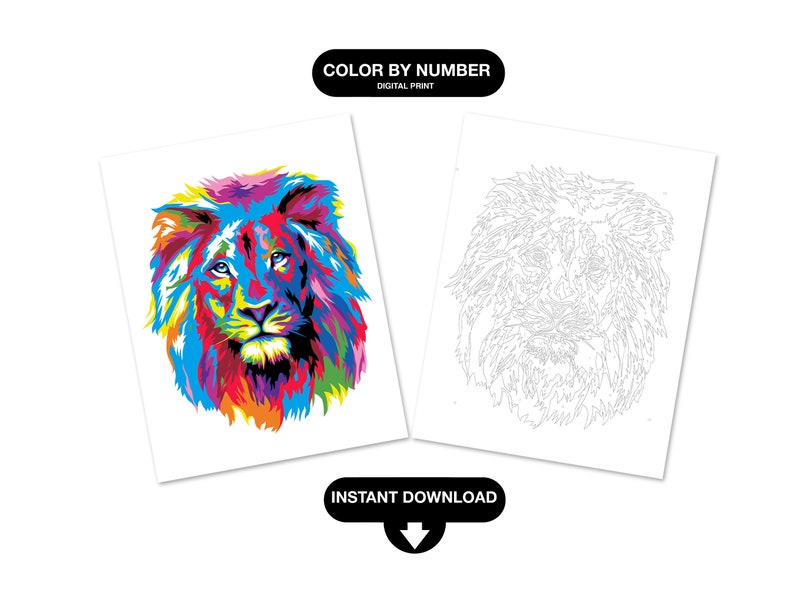 Color by Number Coloring Page, Colourful Abstract Lion, Adult Coloring ...