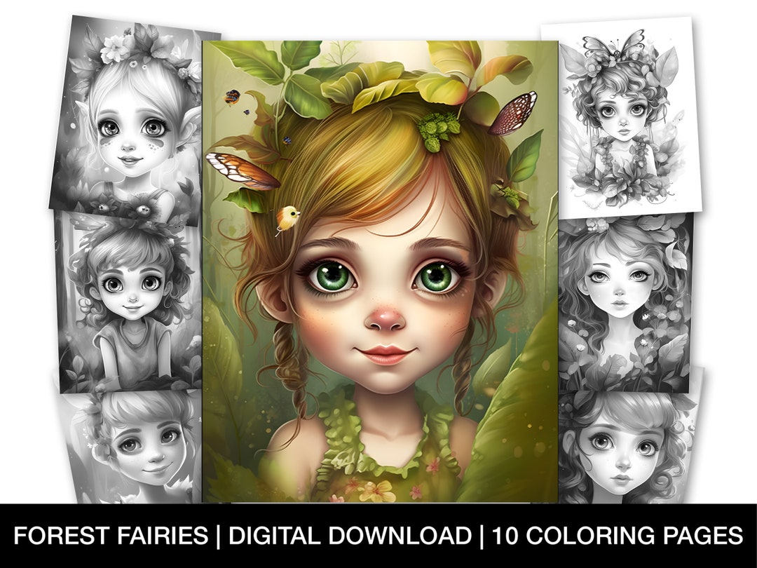 Forest Fairy Coloring Pages for Adults, Printable Forest Fairy, 10 ...