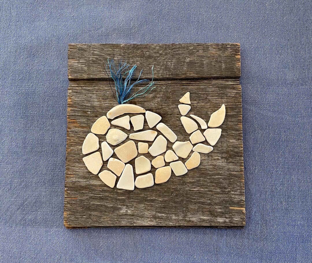 Whale Art - Rustic Sea Pottery Whale - White Whale- Mosaic Beach ...