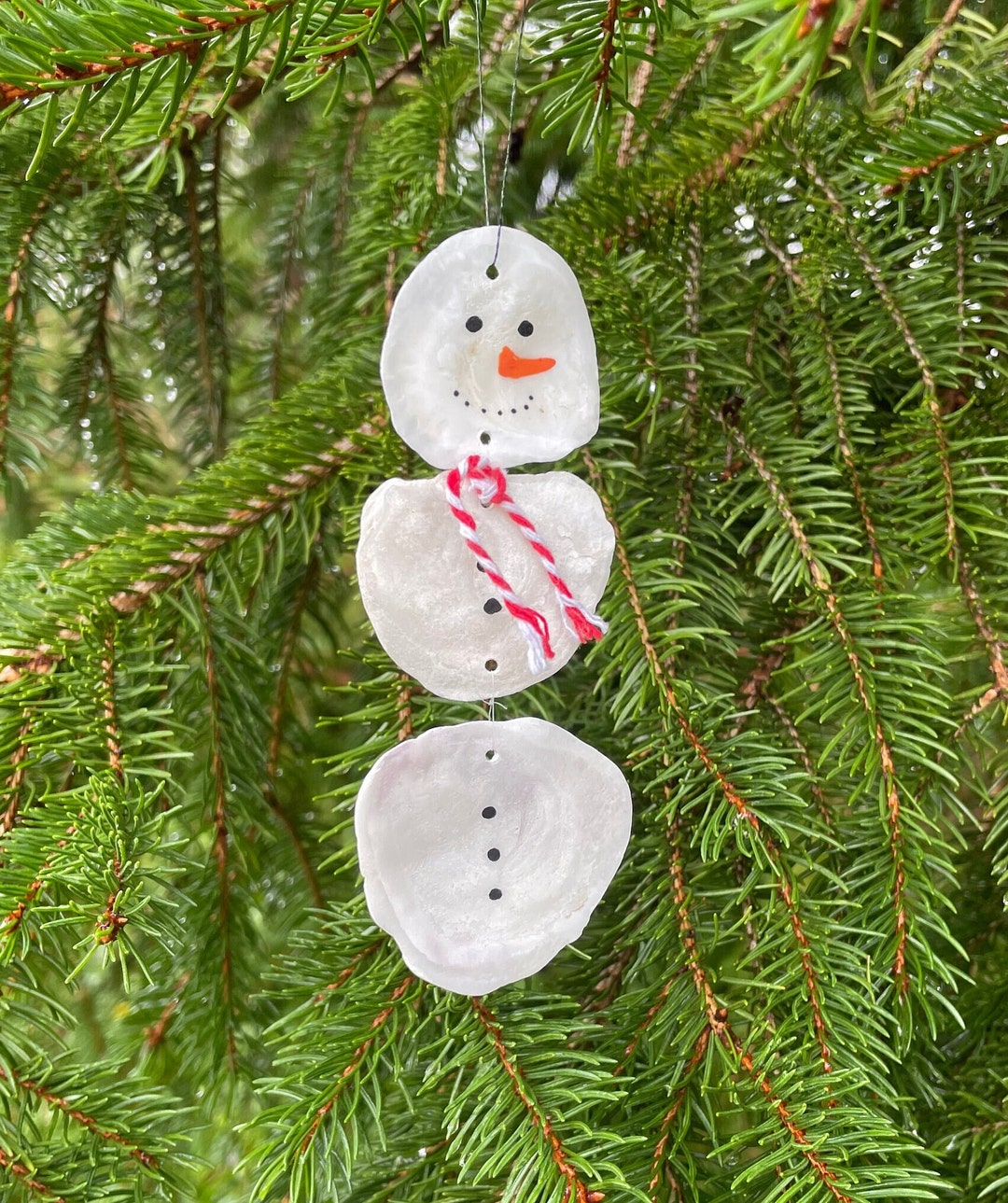 Snowman Ornament Oyster Shell Ornament Dangling Snowman Christmas ...