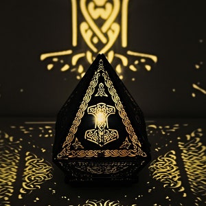 Thor Hammer Shadow Lamp, Norse Lamp, Geometric Lantern, Wood Shade ...