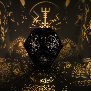 Vegvisir Shadow Lamp With Ravens, Viking Lamp, Geometric Lantern, Wood ...