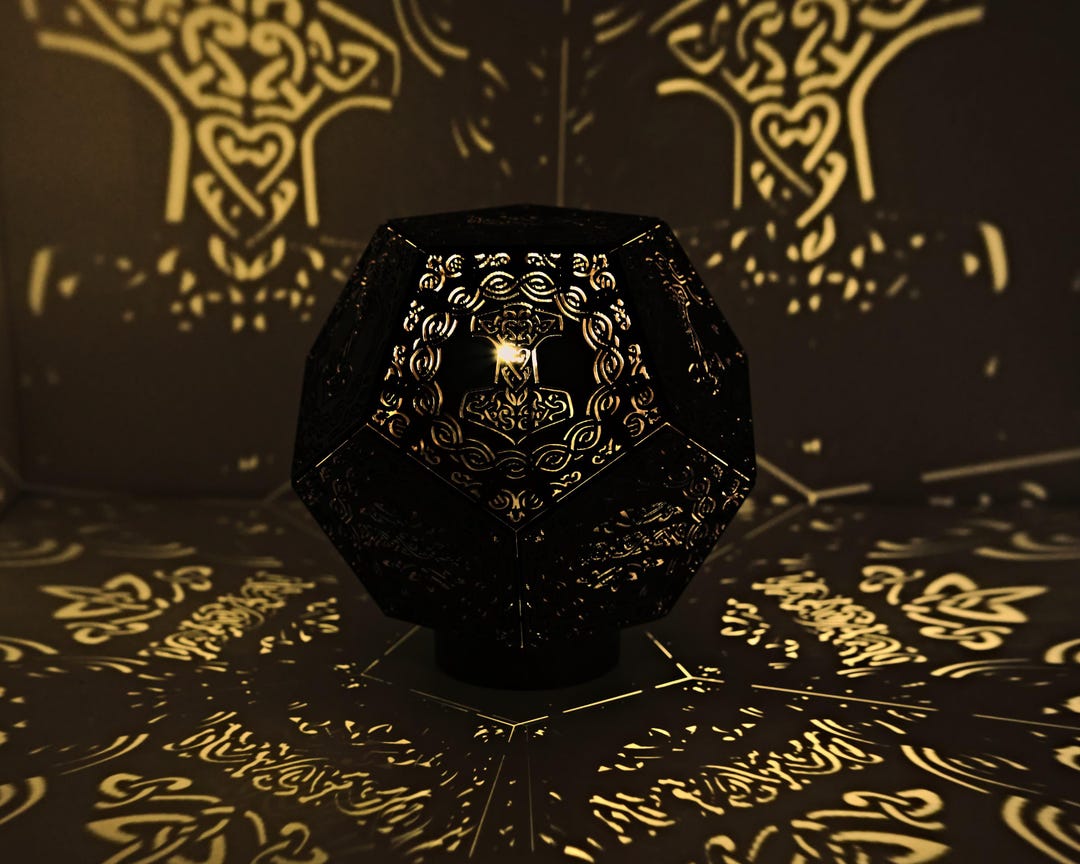 Thor Hammer Shadow Lamp, Viking Lamp, Geometric Lantern, Wood Shade ...