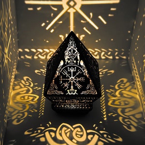 Vegvisir Shadow Lantern, Norse Lamp, Geometric Lantern, Wood Shade ...