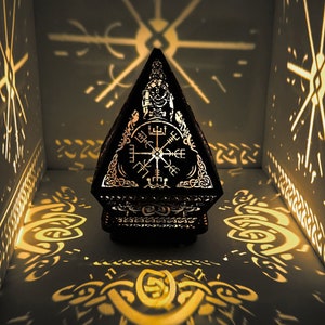 Vegvisir Shadow Lantern, Norse Lamp, Geometric Lantern, Wood Shade ...