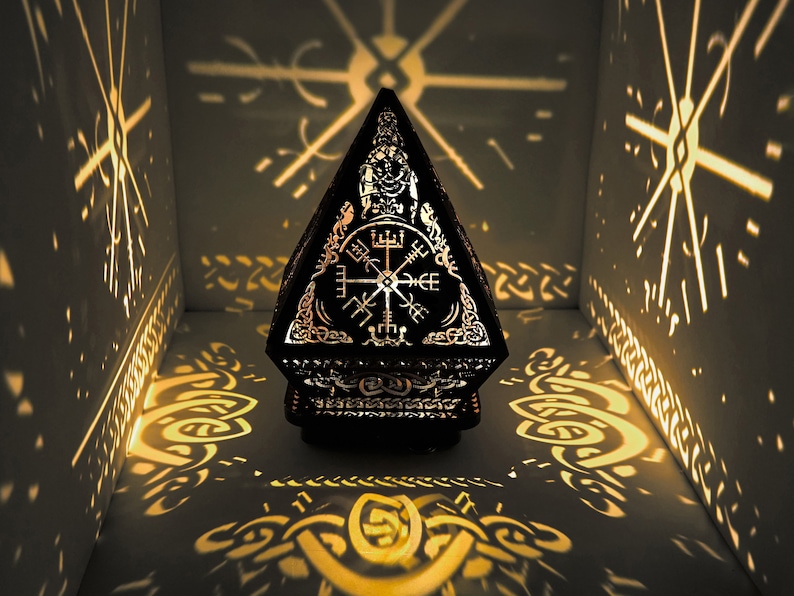 Vegvisir Shadow Lantern, Norse Lamp, Geometric Lantern, Wood Shade ...