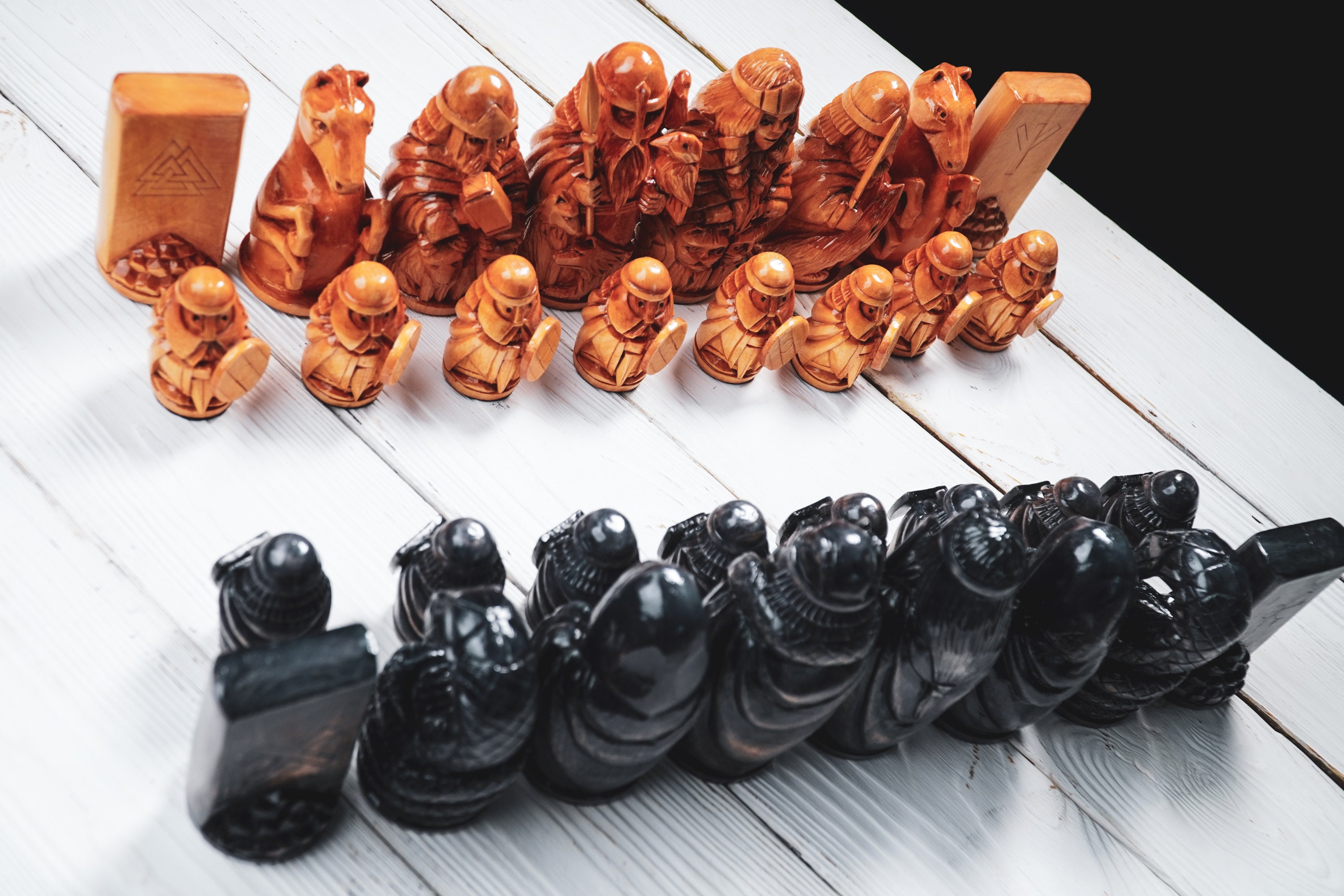 Viking Chess Set Handcarved Wooden Chess Set of Vikings - Etsy