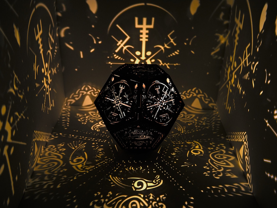 Vegvisir Shadow Lamp With Ravens, Viking Lamp, Geometric Lantern, Wood ...