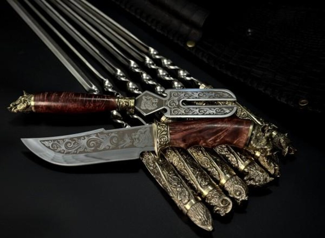 BBQ Skewers Set Wild Animals With Knife & Fork in a Closed Quiver, BBQ ...