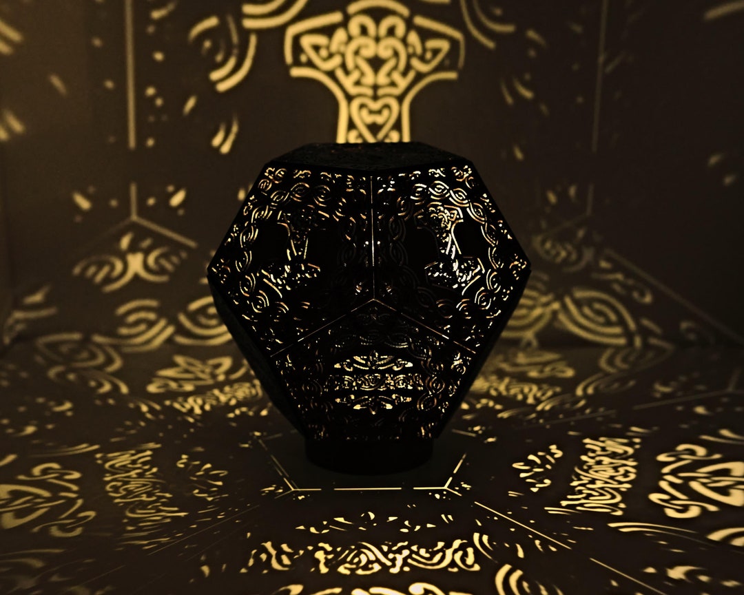 Thor Hammer Shadow Lamp, Viking Lamp, Geometric Lantern, Wood Shade ...