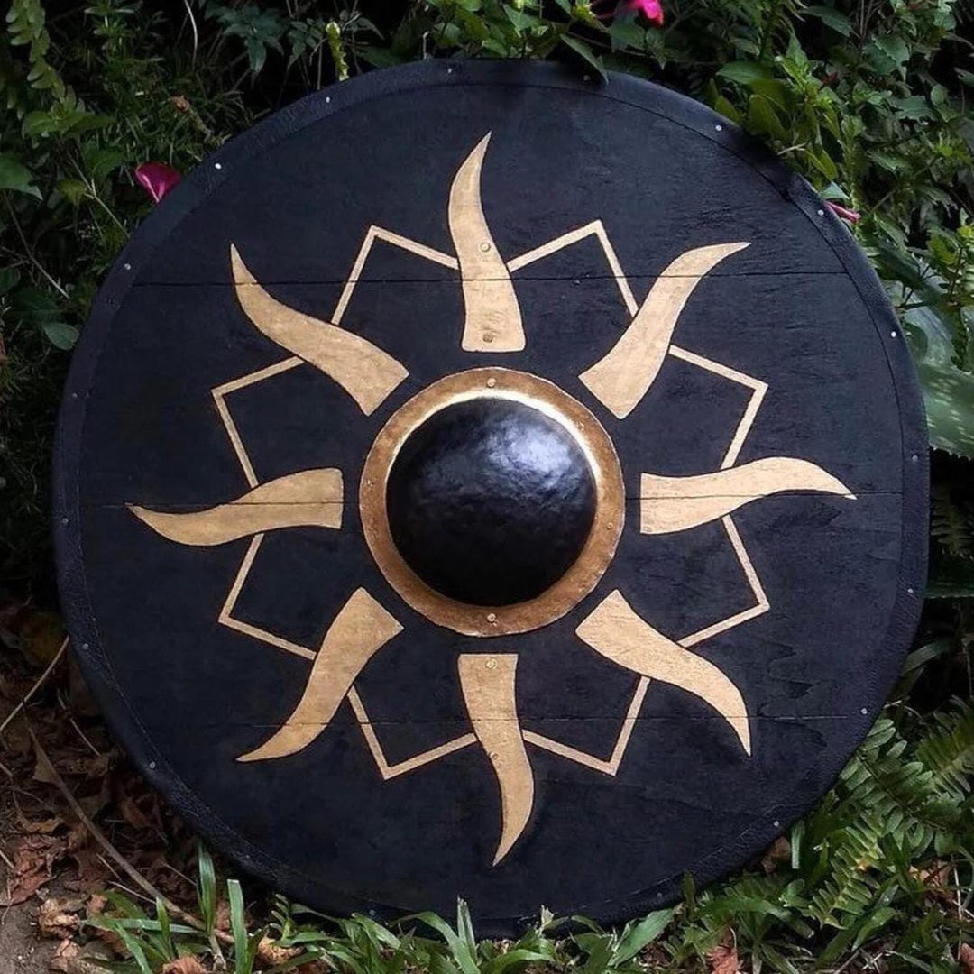 Black Sun Battle Shield, Viking Norse Shield, Medieval Shield, Larp ...