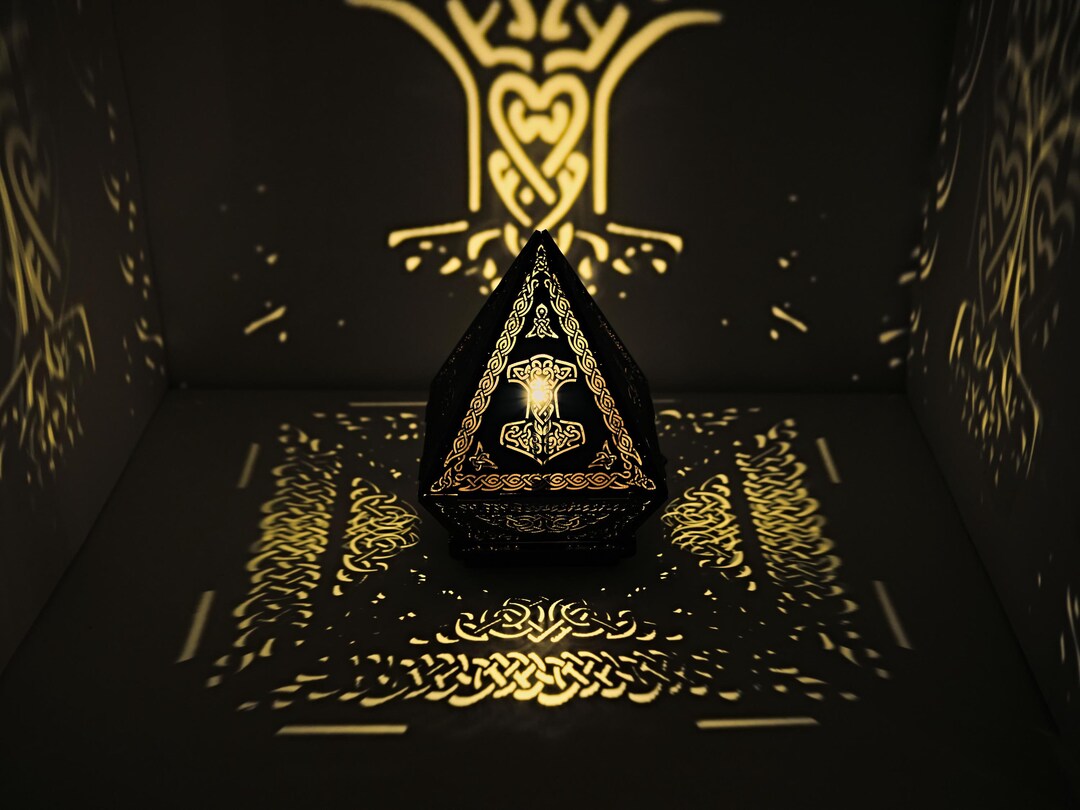 Thor Hammer Shadow Lamp, Norse Lamp, Geometric Lantern, Wood Shade ...
