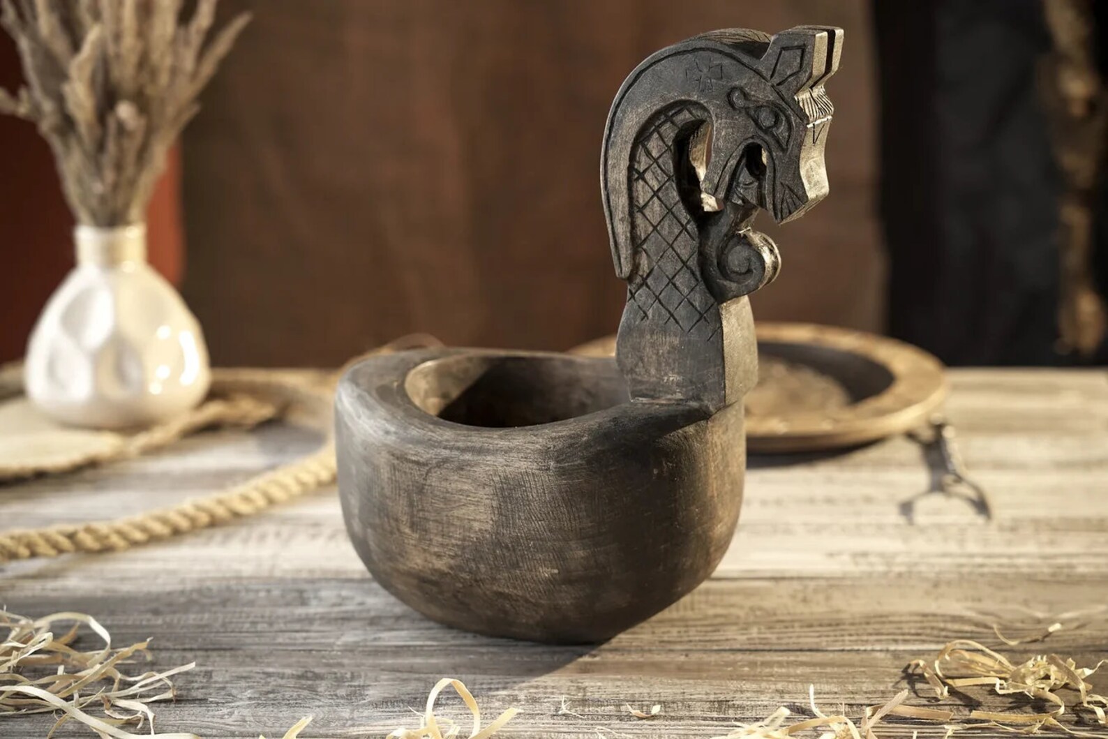 Jormungandr Wooden Bowl, Handcarved Wooden Bowl, Slavic Tableware ...