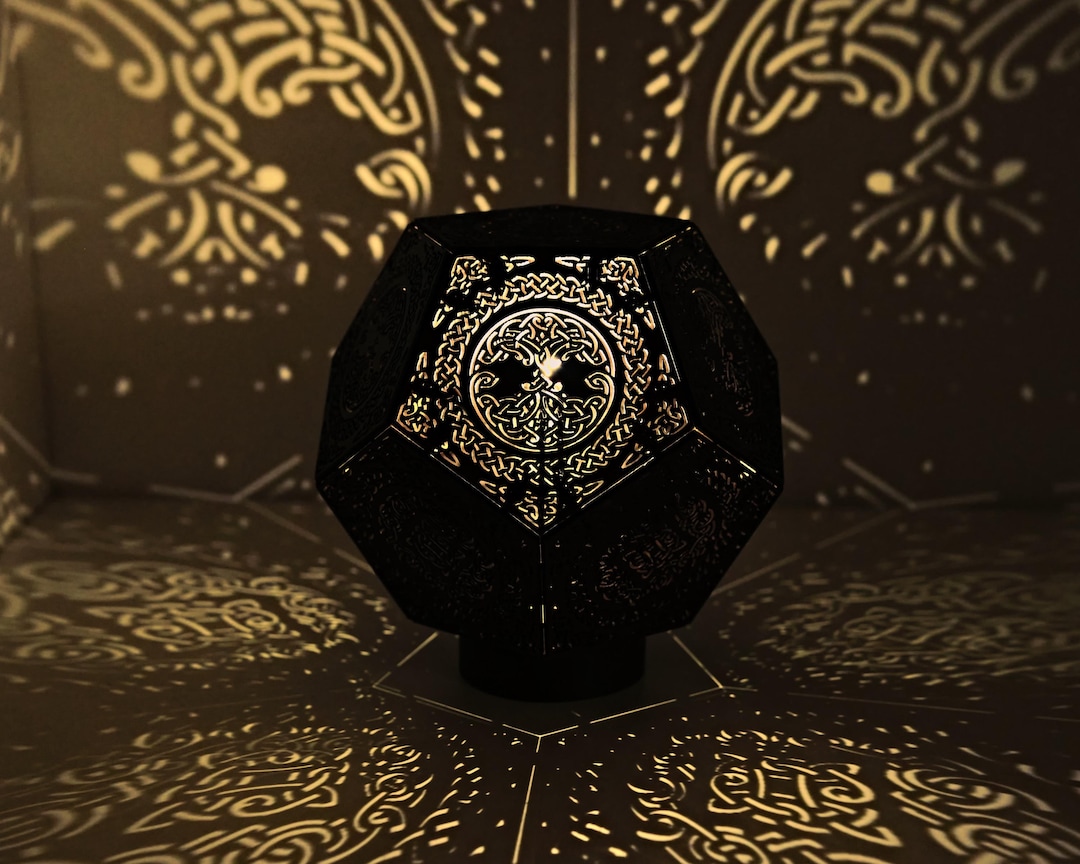 Viking Shadow Lamp "tree of Life", Geometric Lantern, Wood Shade ...