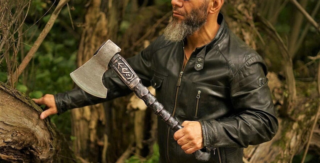 Black Runes Viking Axe Throwing Hatchet Forged Runic Axe - Etsy