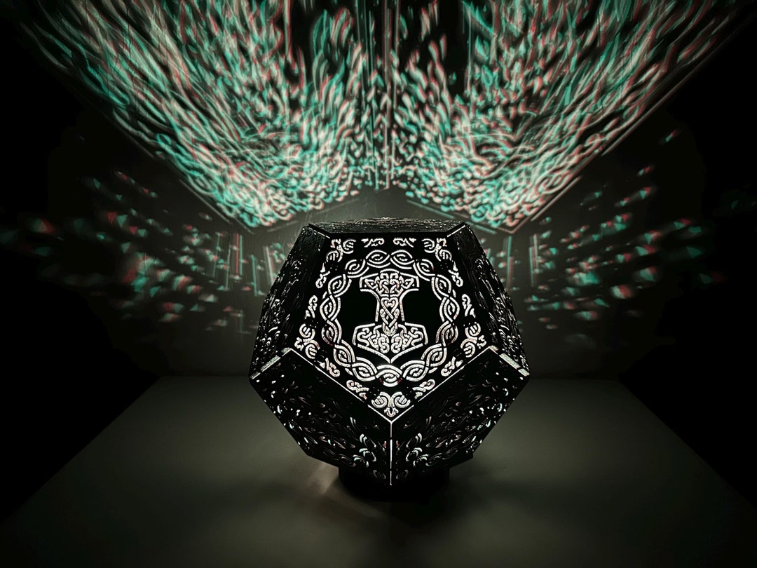 Thor Shadow Lamp, Viking Lamp, Colorful Lantern, Wood Shade Geometric ...