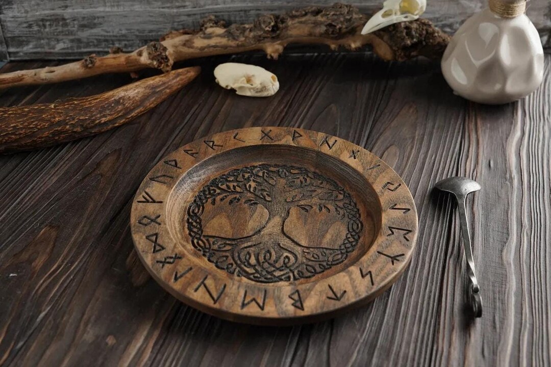 Yggdrasil Viking Wooden Plate With Runes, Rustic Nordic Home Decor ...