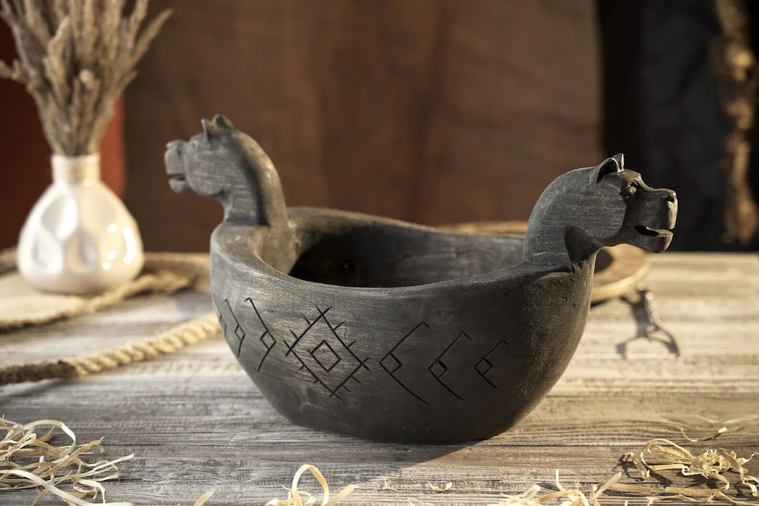 Viking Wolf Bowl, Handcarved Wooden Bowl, Slavic Tableware, Wooden ...