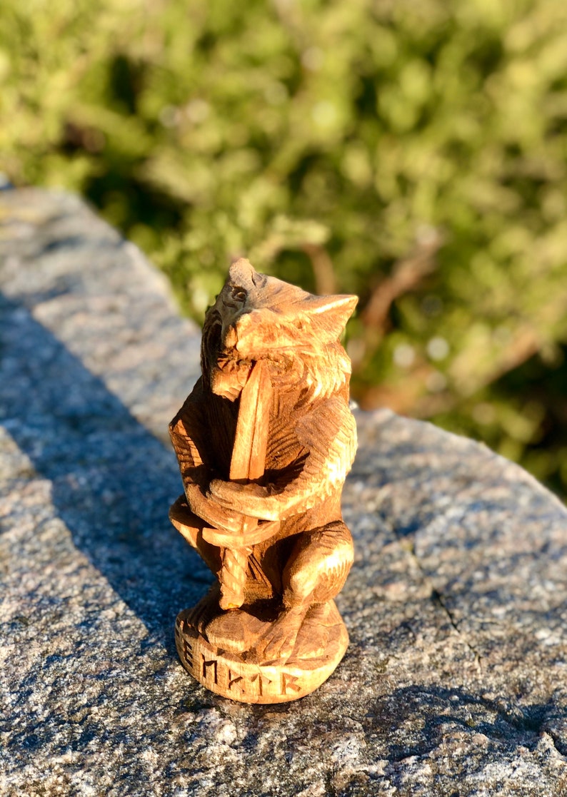 Fenrir wooden statue norse wolf pagan god | Etsy