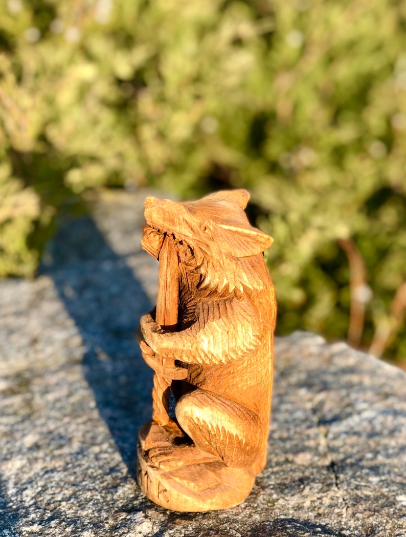 Fenrir wooden statue norse wolf pagan god | Etsy