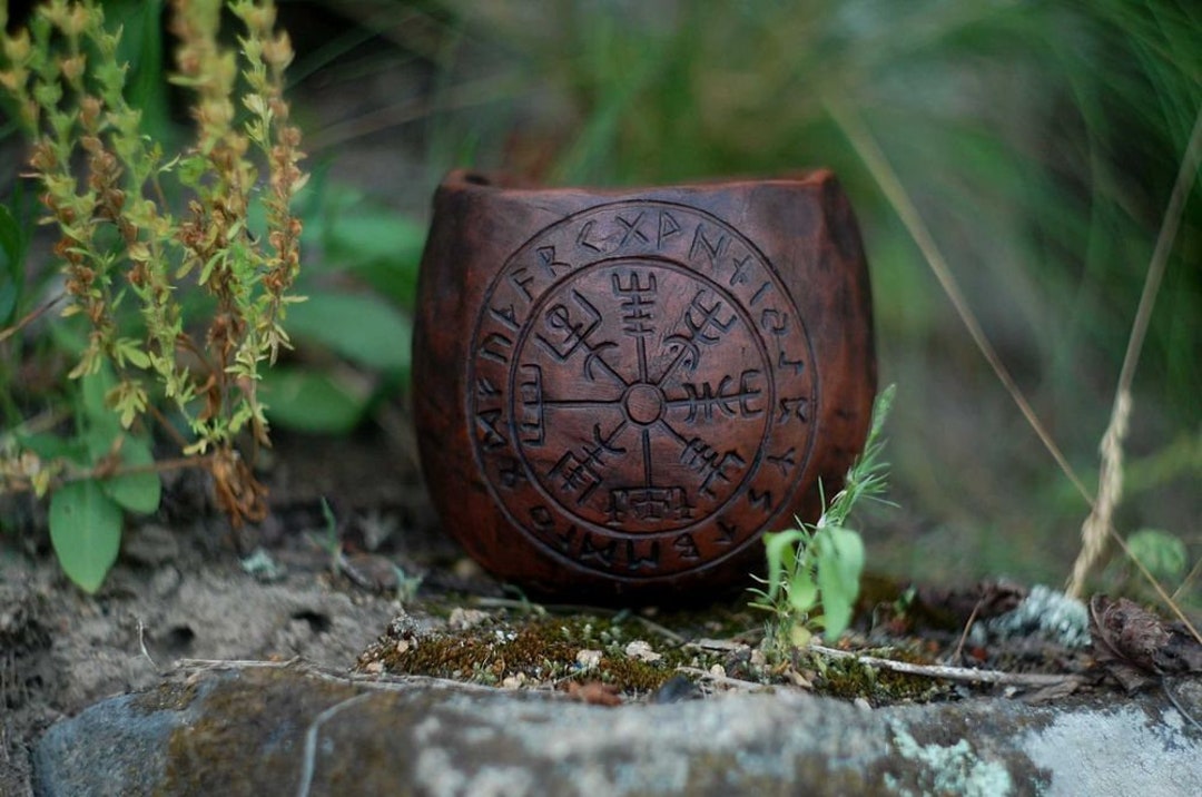 Vegvisir Viking Clay Mug, Viking Dishes, Viking Stuff, Pagan Ceramic ...