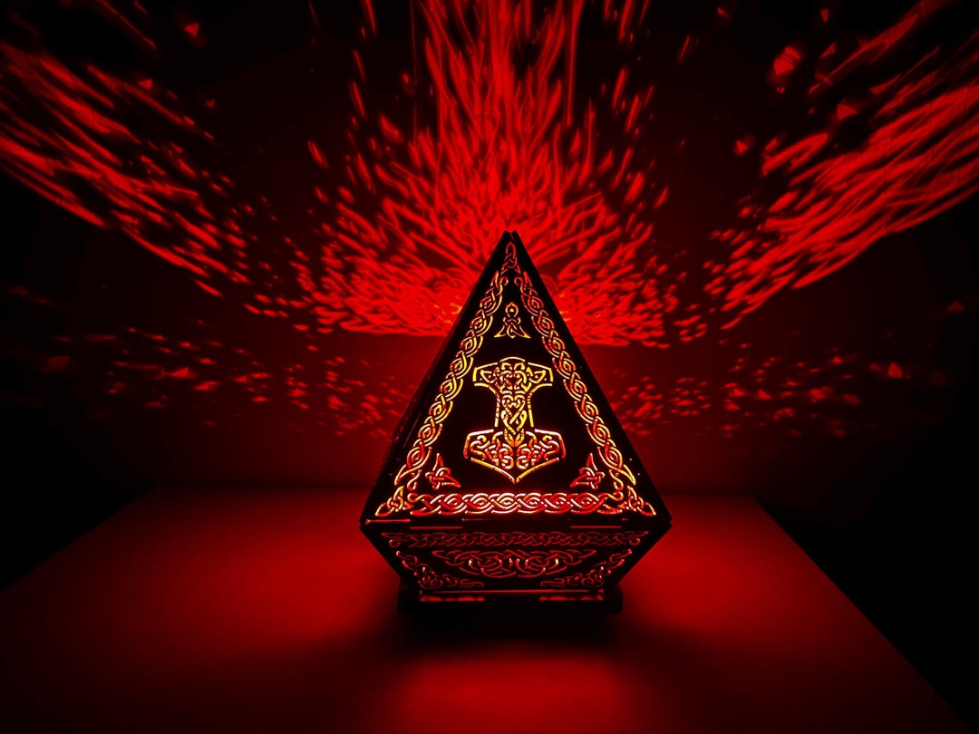 Colorful Thor Hammer Shadow Lamp, Norse Lamp, Geometric Lantern, Wood ...