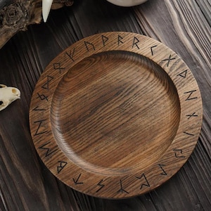 Handcrafted Viking Wooden Plate With Runes, Rustic Nordic Home Decor ...