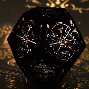 Vegvisir Shadow Lamp With Ravens, Viking Lamp, Geometric Lantern, Wood ...