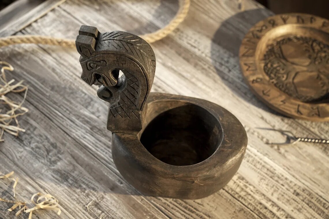 Jormungandr Wooden Bowl, Handcarved Wooden Bowl, Slavic Tableware ...