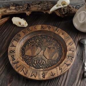 Yggdrasil Viking Wooden Plate With Runes, Rustic Nordic Home Decor ...