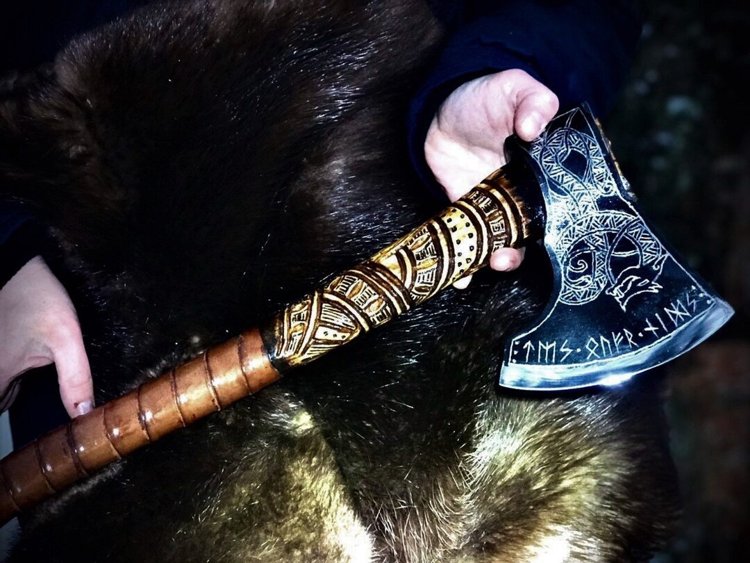 Viking Ax, Jormungandr Engravings Ax, Norse Ax With Engraving, Viking ...