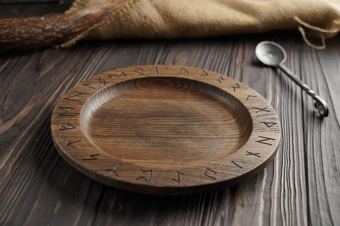 Handcrafted Viking Wooden Plate With Runes, Rustic Nordic Home Decor ...