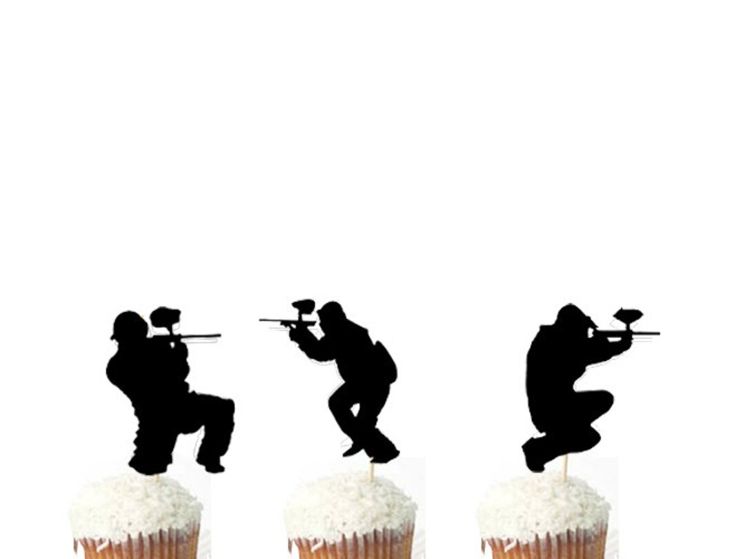 Set of 12 Pcs -paintball Cupcake Toppers,sport Party ,birthday Toppers ...