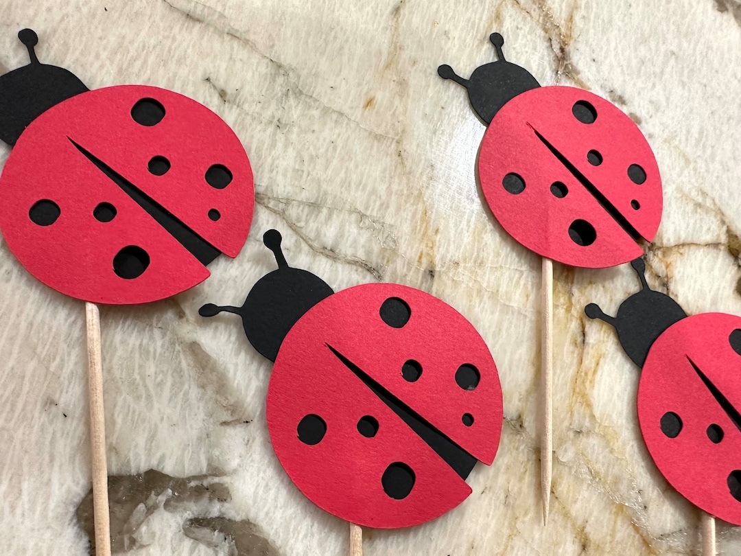 Set of 12 Pcs-ladybug Cupcake Toppers, Ladybug Birthday, Lady Bug Theme ...