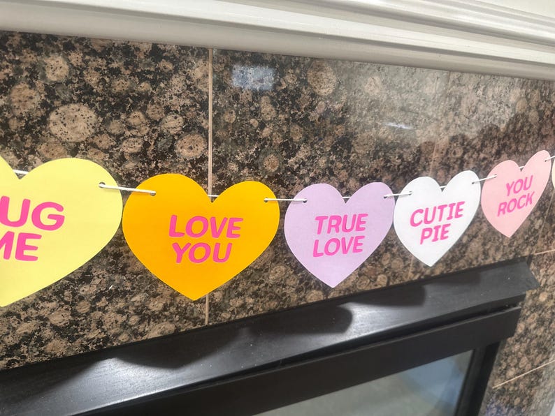 Candy Heart Garland, Valentine's Day Decor Conversation Hearts Banner ...