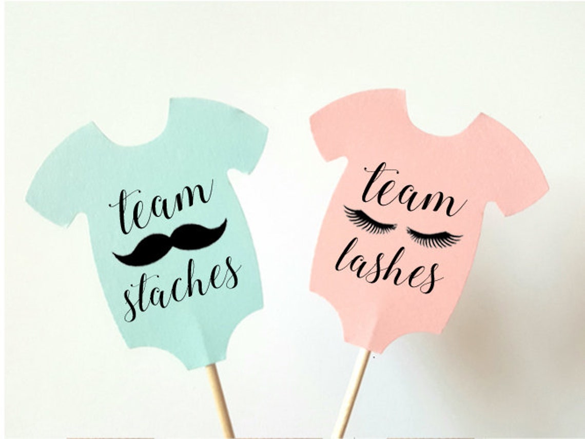 Set of 12 Pcs -onesie Gender Reveal Team Staches or Team Lashes Cupcake ...