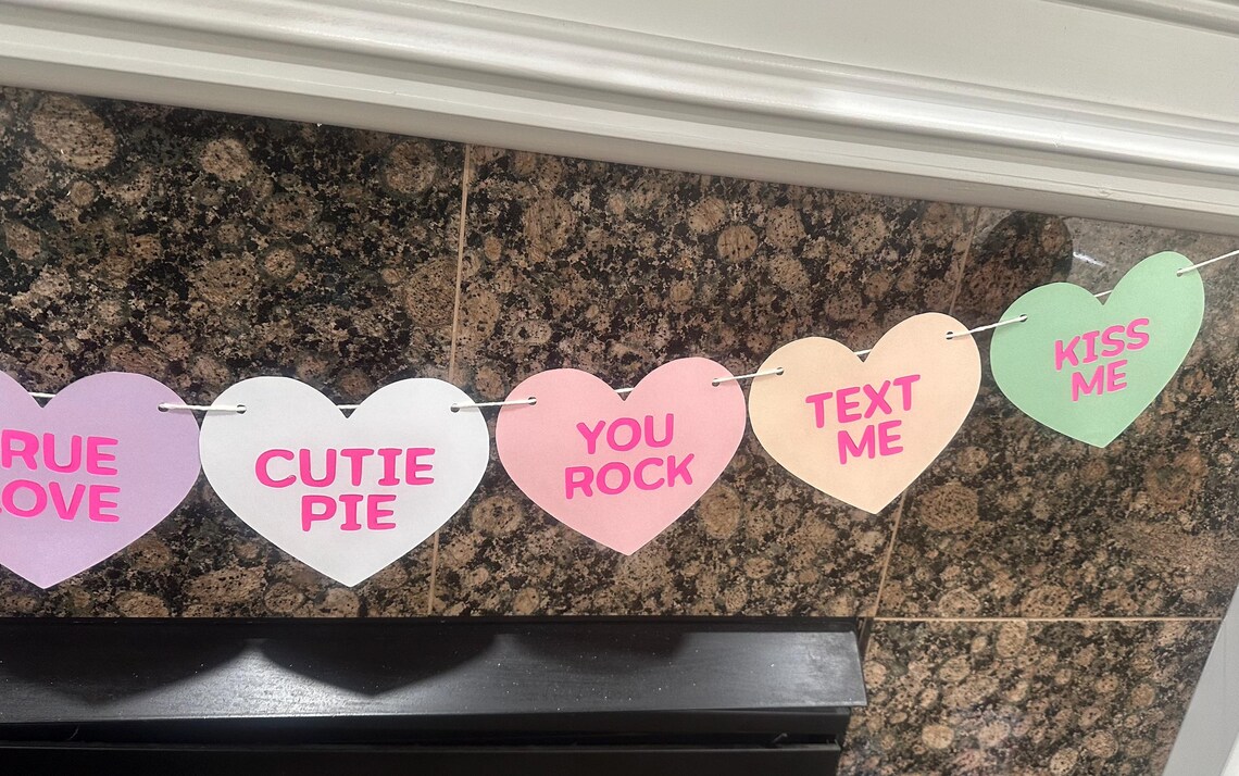 Candy Heart Garland, Valentine's Day Decor Conversation Hearts Banner ...