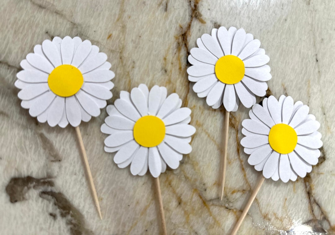 Set of 12pcs - Daisy Cupcake Toppers, Daisy Theme, Wildflower Birthday ...
