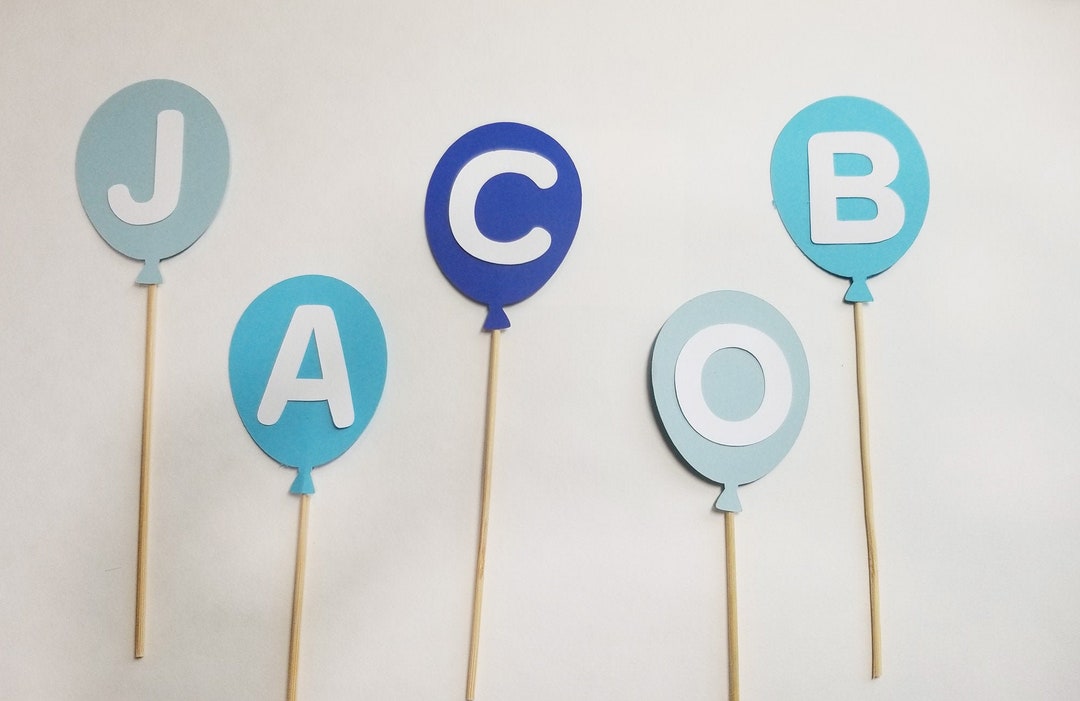 Blue Balloon Name Cake Topper, Balloon Birthday, Balloon Cake, Boy ...