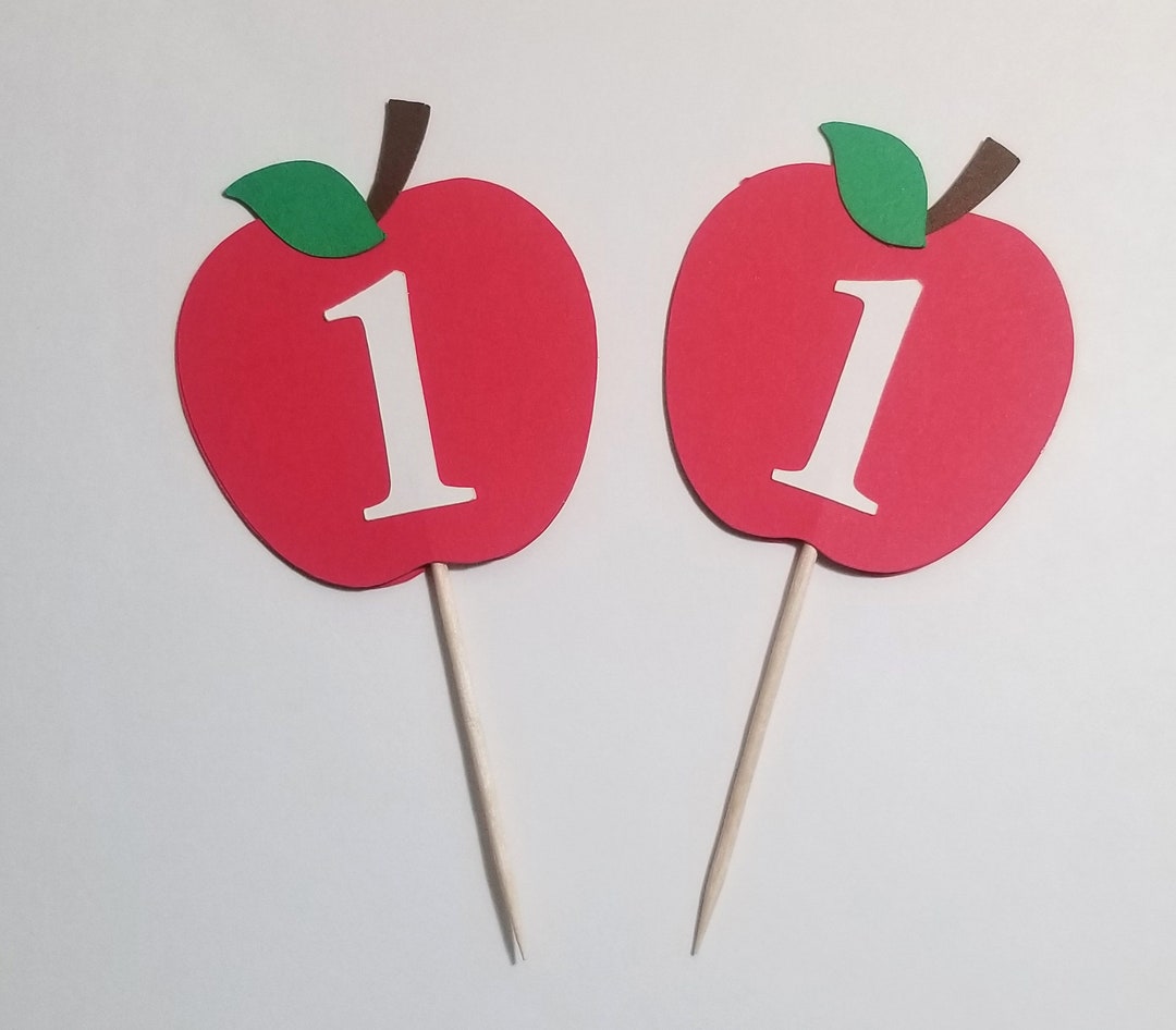 Set of 12 Pcs -apple Cupcake Toppers, Apple Theme, Apple Birthday Party ...
