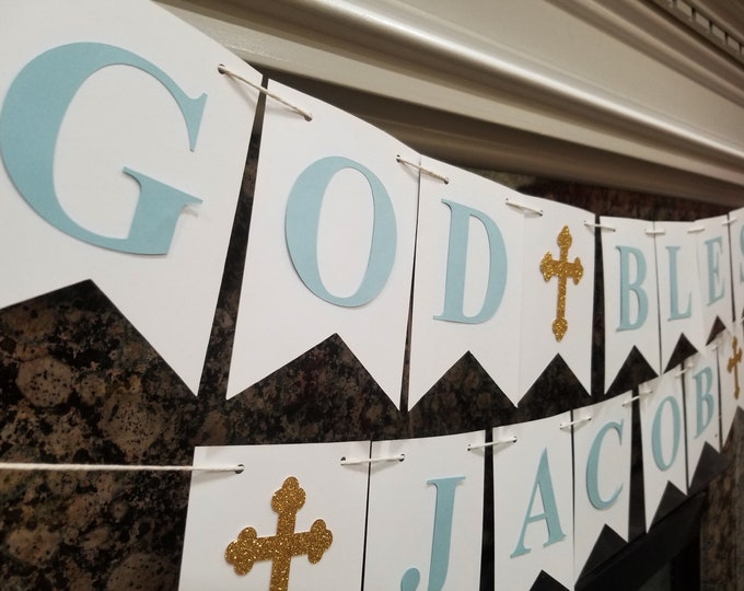 Boy God Bless Banner, Baptism Banner, Christening Banner, First ...