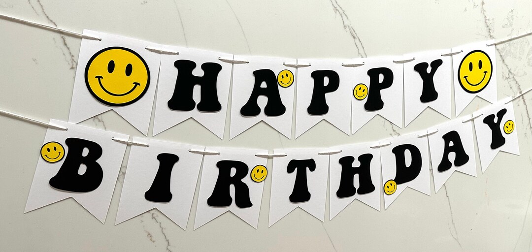Happy Face Birthday Banner,emoji Birthday Banner, Birthday Party Decor ...