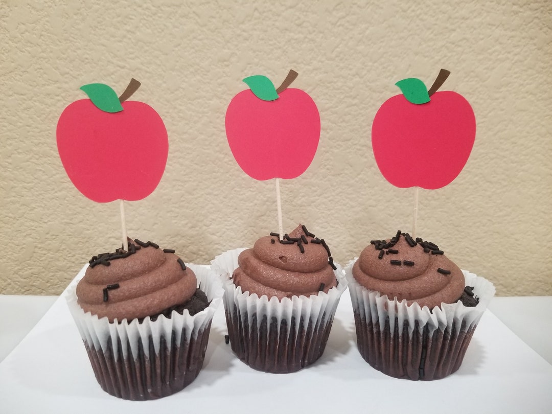 Set of 12 Pcs -apple Cupcake Toppers, Apple Theme, Apple Birthday Party ...