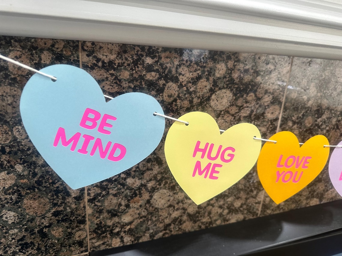 Candy Heart Garland, Valentine's Day Decor Conversation Hearts Banner ...